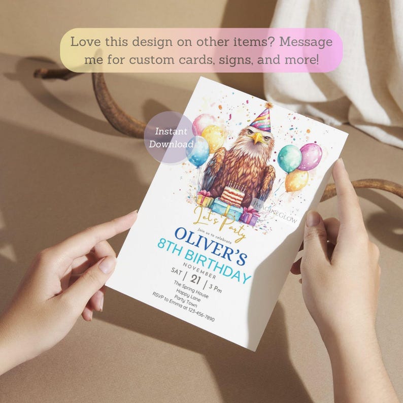 Eagle Birthday Invitation: Majestic Wildlife Party (digital Download ...