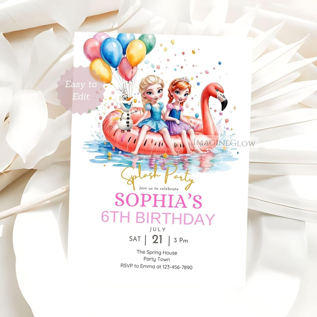 Frozen Pool Party Invitation: Elsa, Anna & Olaf Birthday (digital ...