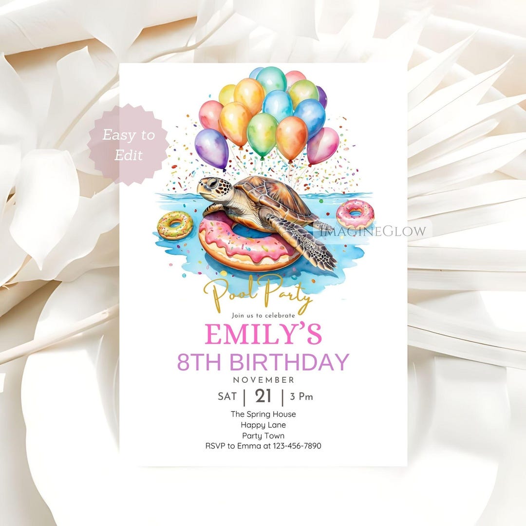 Sea Turtle Pool Party Birthday Invitation: Summer Ocean Theme (digital ...