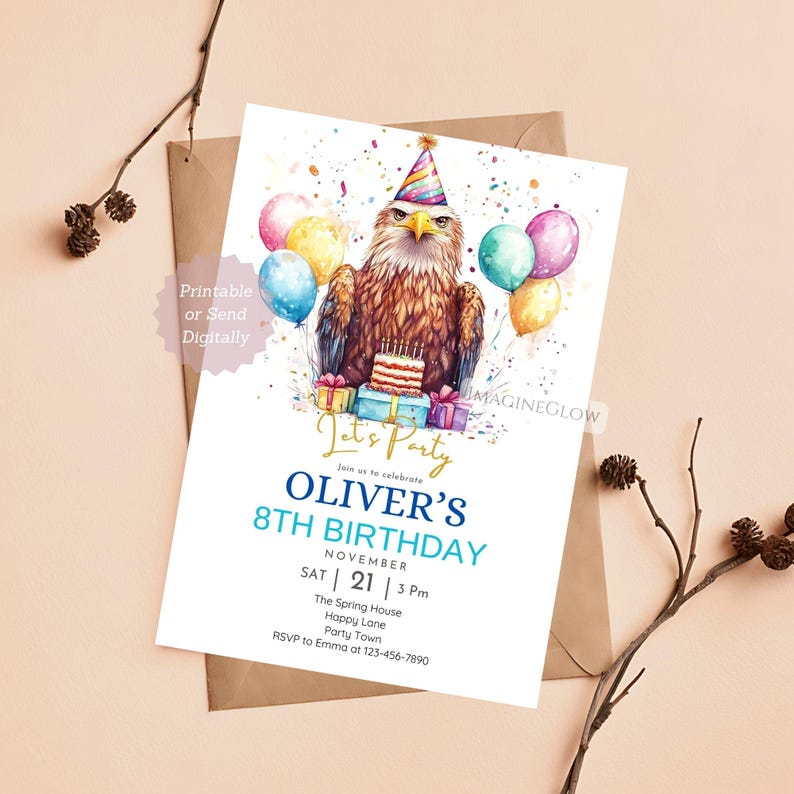 Eagle Birthday Invitation: Majestic Wildlife Party (digital Download ...