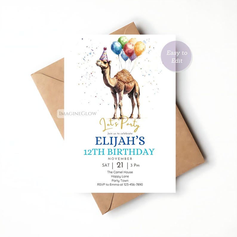 Camel Birthday Invitation: Desert Safari Party, Arabian Theme (digital ...