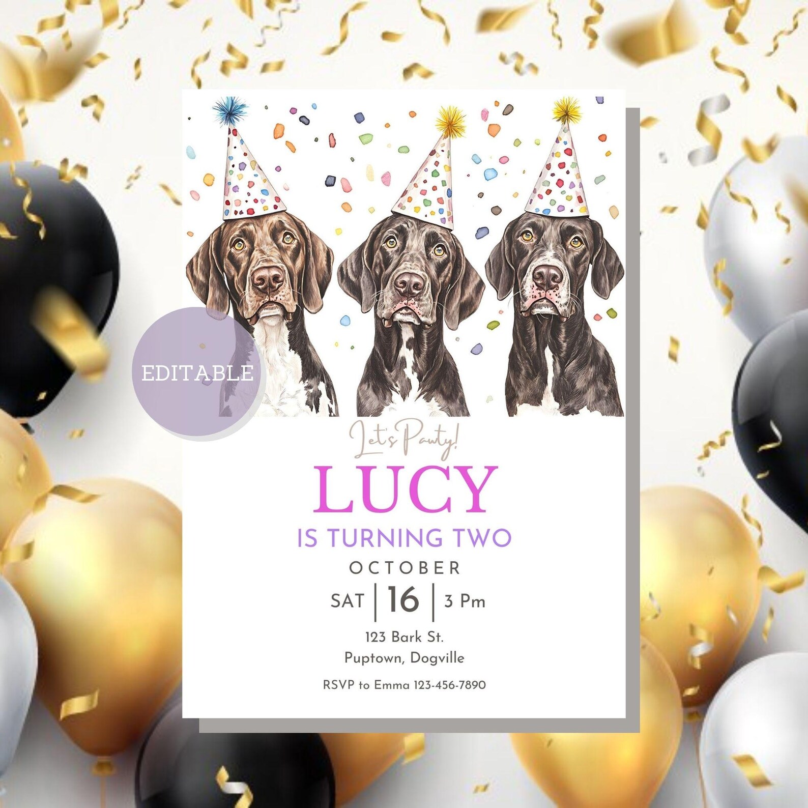 Custom German Shorthaired Pointer Birthday Invitation Template (digital ...