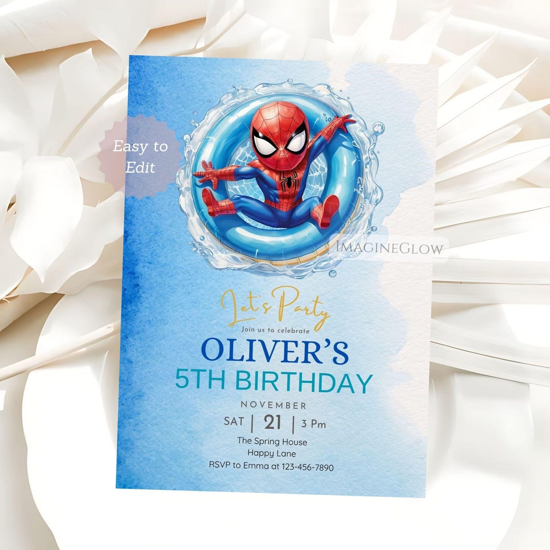 Spiderman Pool Party Invitation: Superhero Birthday, Editable (digital ...