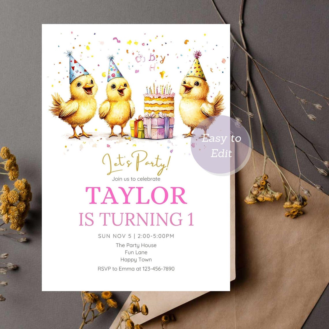 Chick Birthday Invitation Farm Animal Party Invite Baby Chick Birthday ...