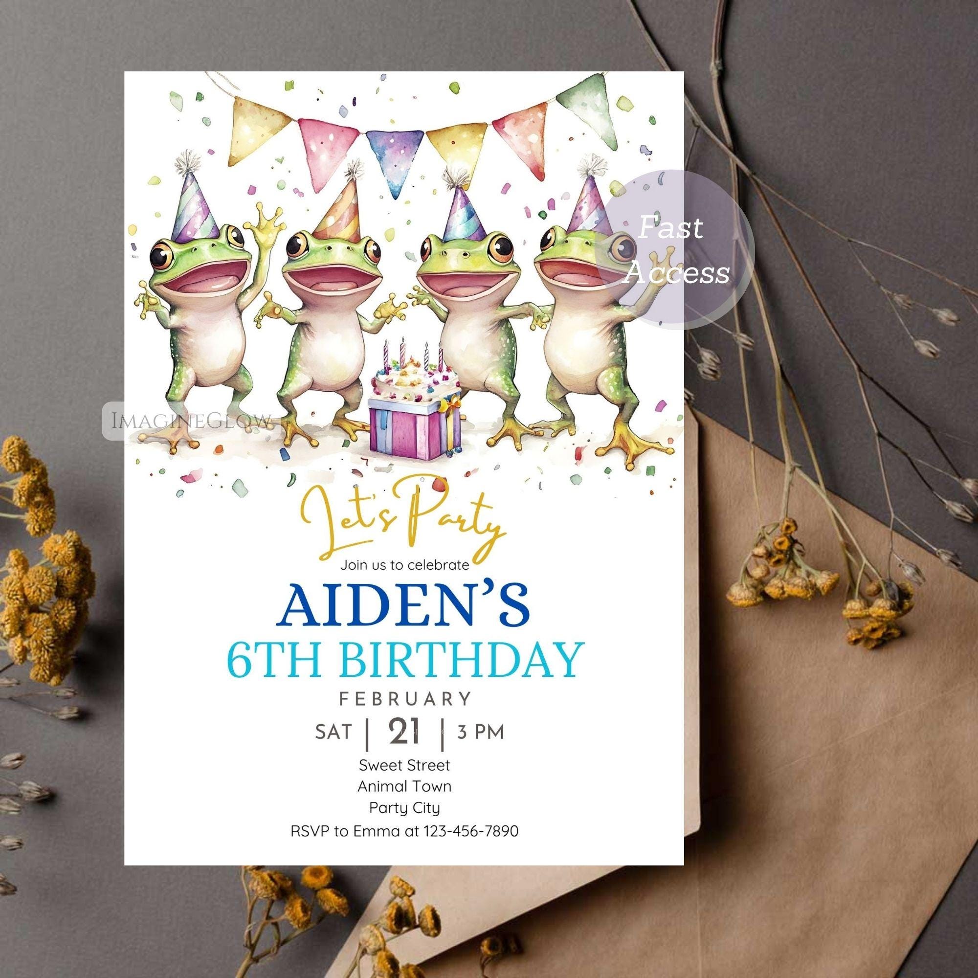 Frog Birthday Invitation Cute Amphibian Party Invite Lily Pad Theme ...