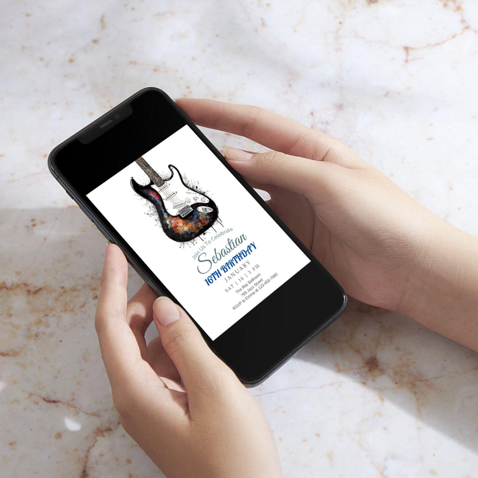 Electric Guitar Birthday Invitation: Music Theme, Editable Template ...