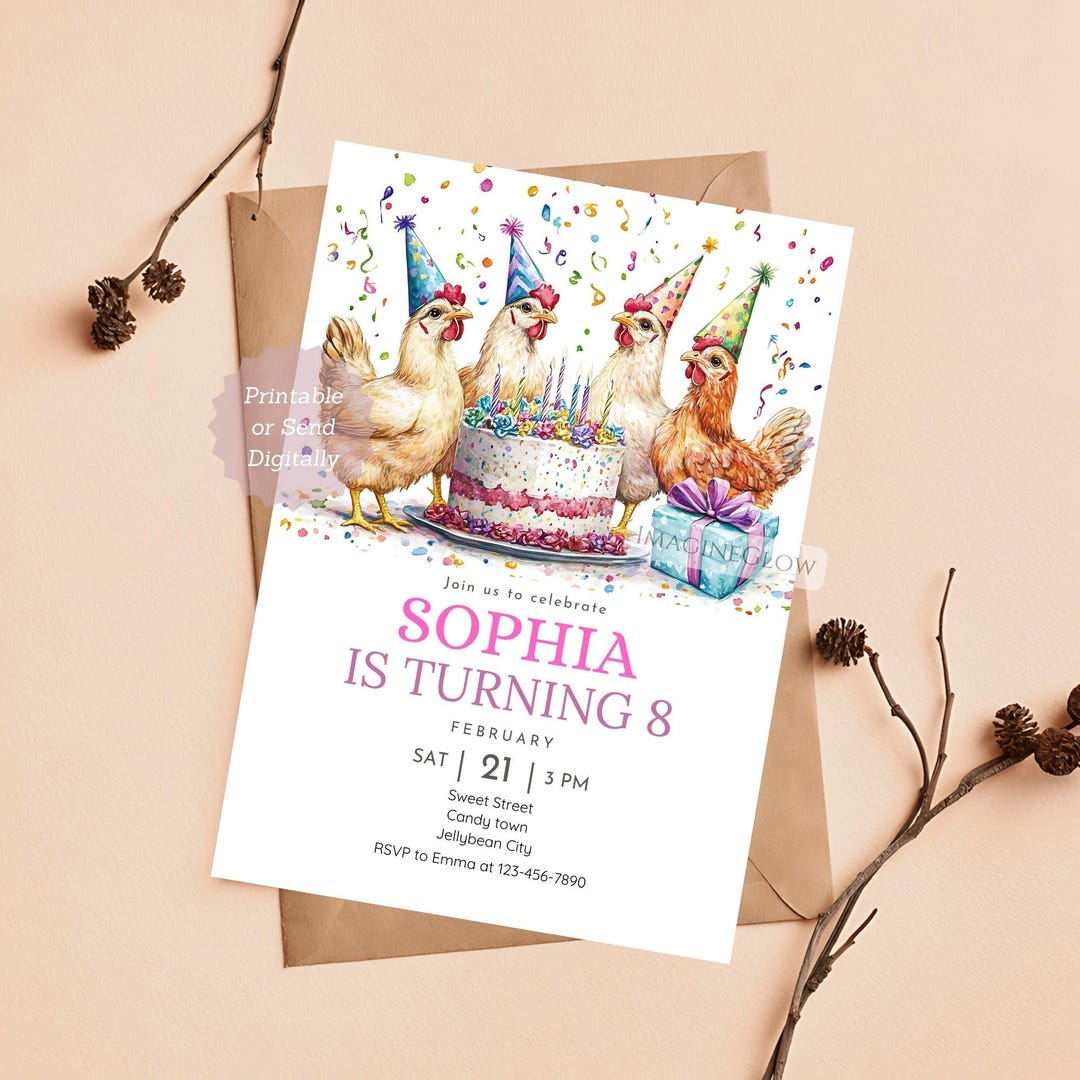 Chicken Birthday Invitation Hen Invite Farm Animal Party Invite Rooster ...