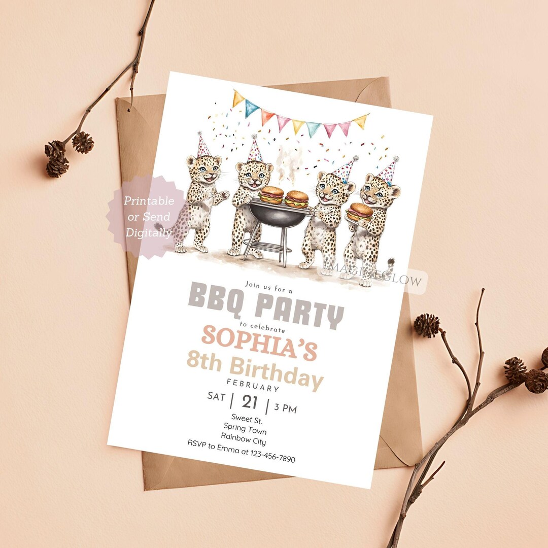 Cheetah BBQ Birthday Invitation: Fun Grill Party (digital Download ...