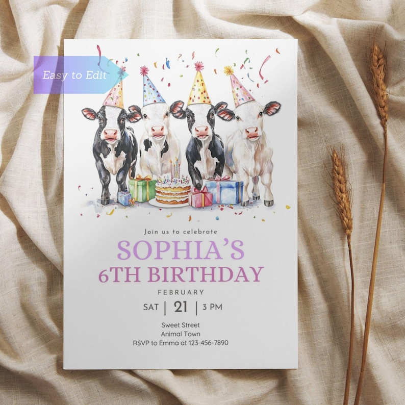 Cow Birthday Invitation: Farm Animal Party (digital Download) - Etsy
