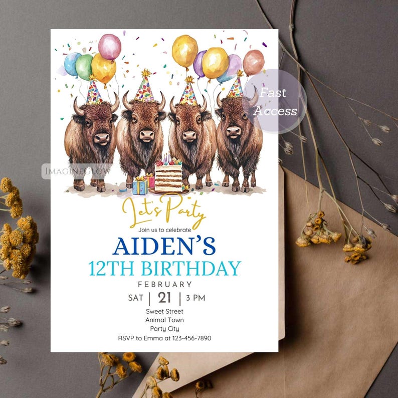 Bison Birthday Invitation: Rustic Cowboy Party (digital Download) - Etsy