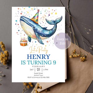 Whale Birthday Invitation: Ocean Theme Party (digital Download) - Etsy