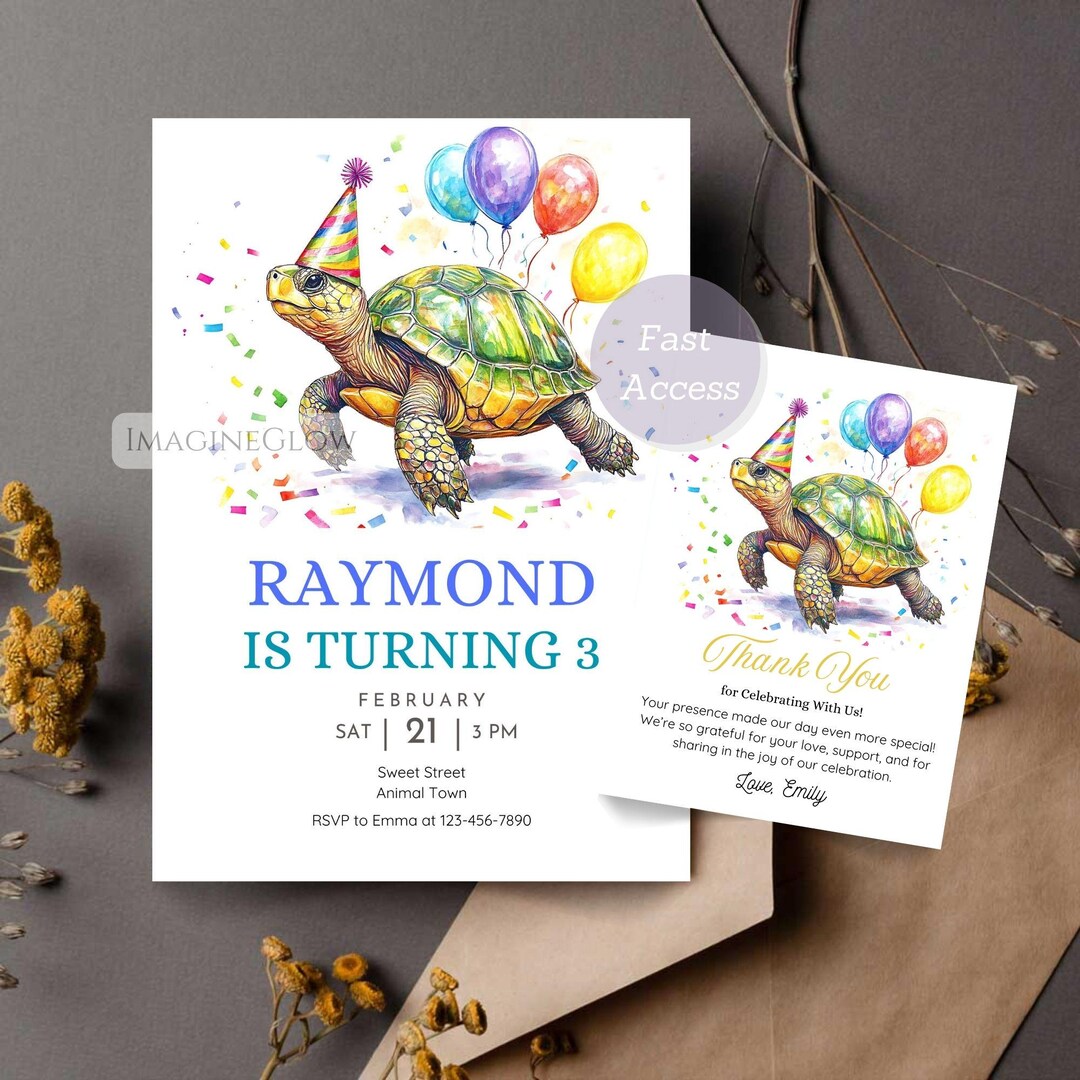 Turtle Birthday Invitation Cute Turtle Party Invitation Ocean Theme ...