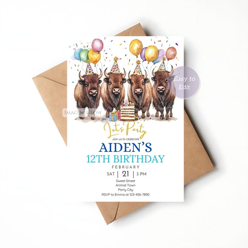 Bison Birthday Invitation: Rustic Cowboy Party (digital Download) - Etsy
