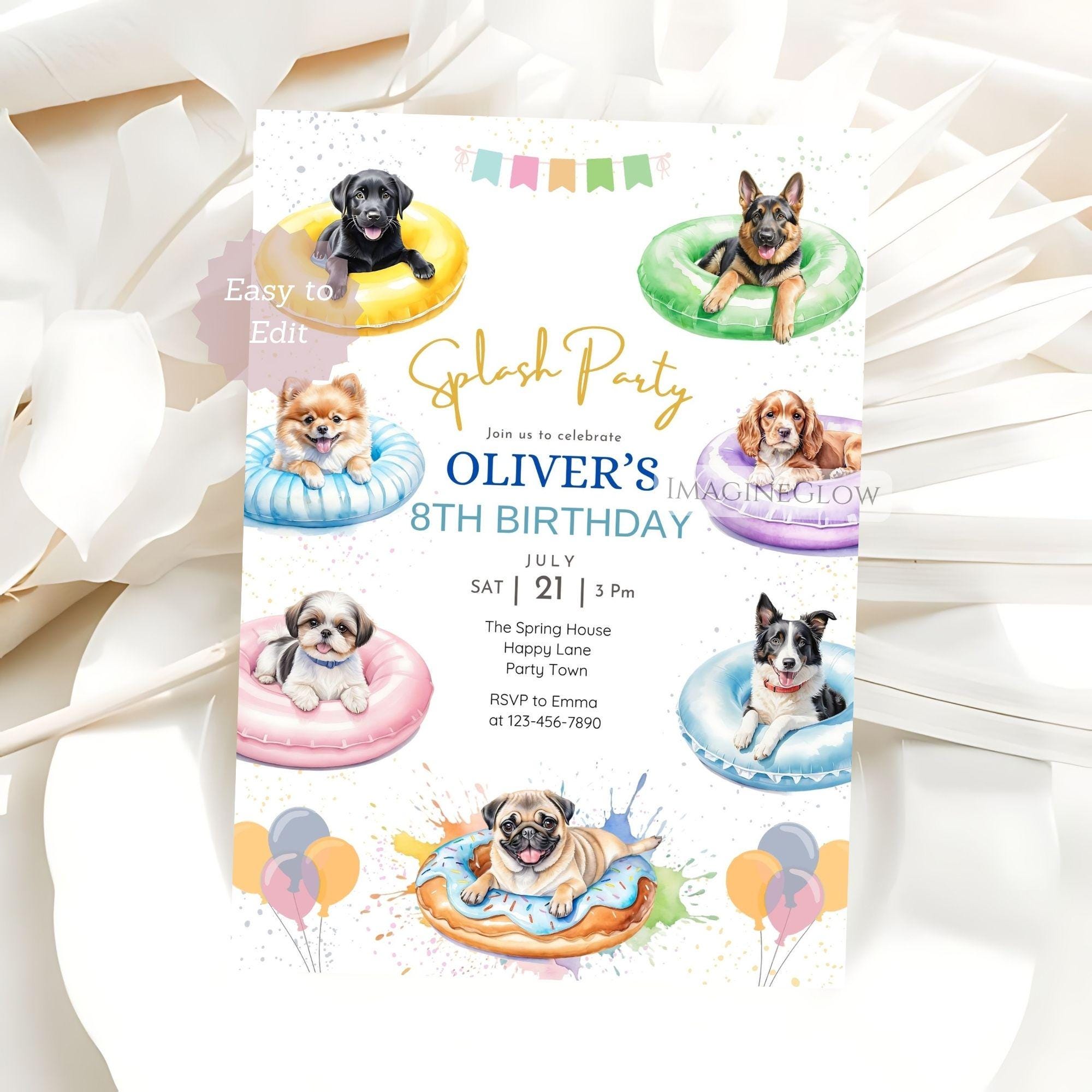 Puppy Pool Party Invitation: Editable Dog Birthday Pawty (digital ...