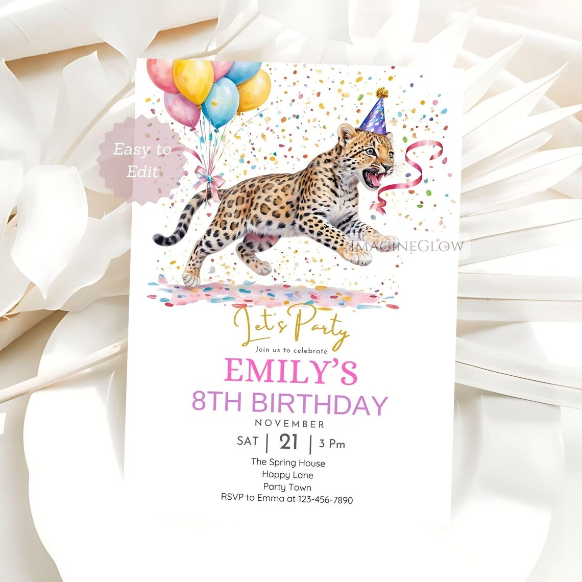 Leopard Birthday Invitation: Girl's Safari Party, Editable Evite ...