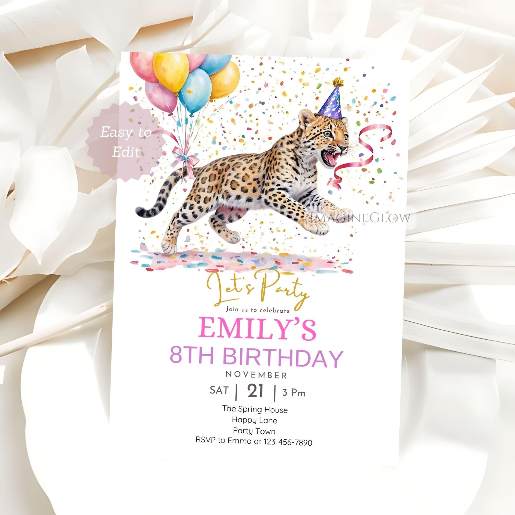 Cheetah Leopard Birthday Invitation Wild Cat Party Invite Safari Jungle ...