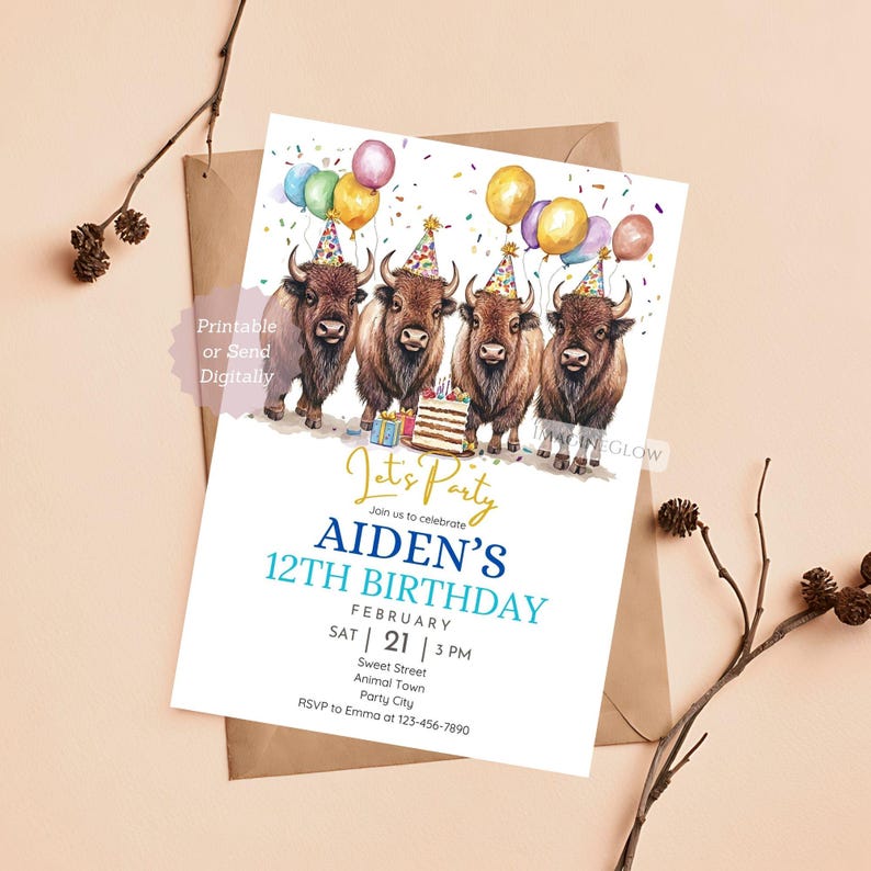 Bison Birthday Invitation: Rustic Cowboy Party (digital Download) - Etsy