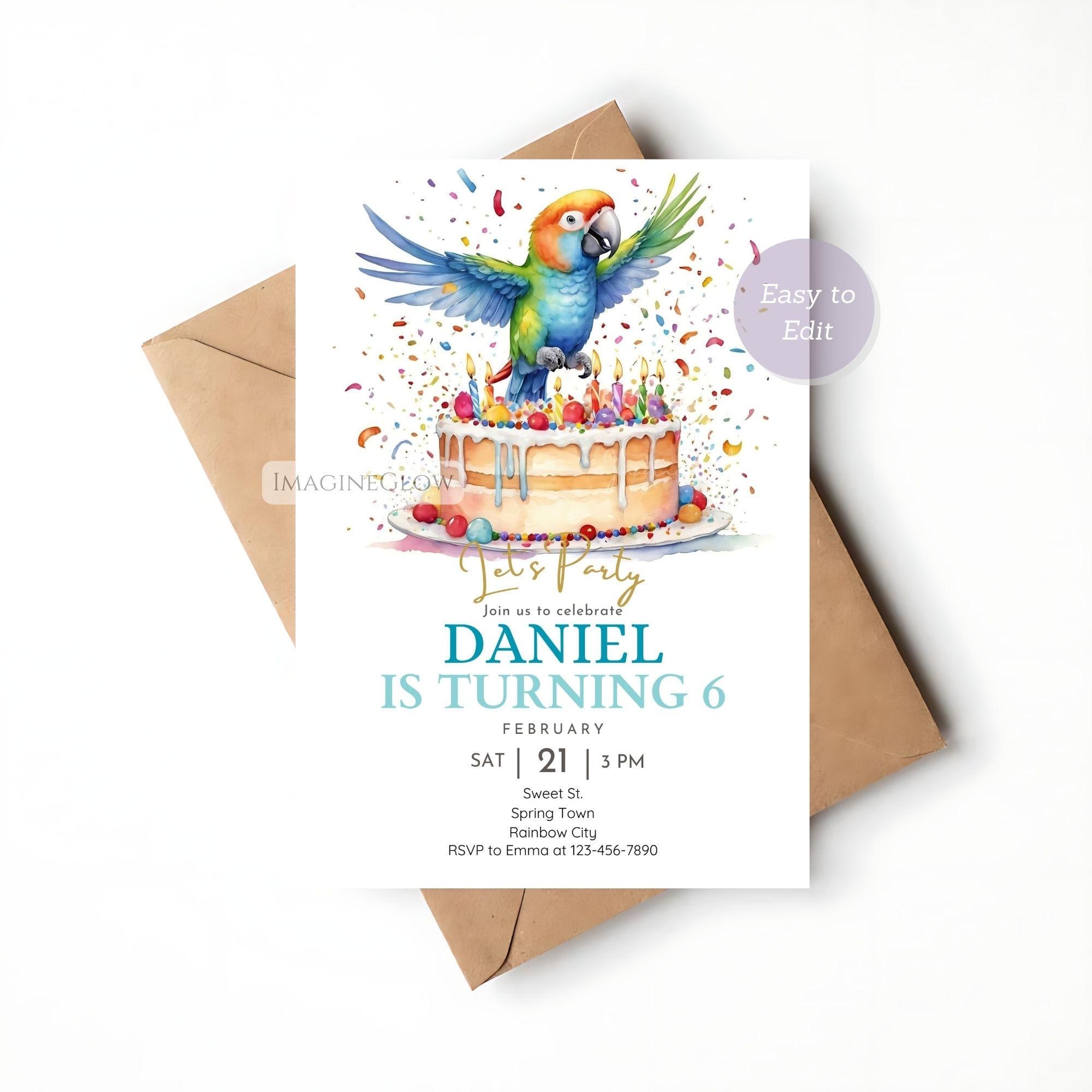 Parrot Birthday Invitation Tropical Bird Party Invite Colorful Birthday ...