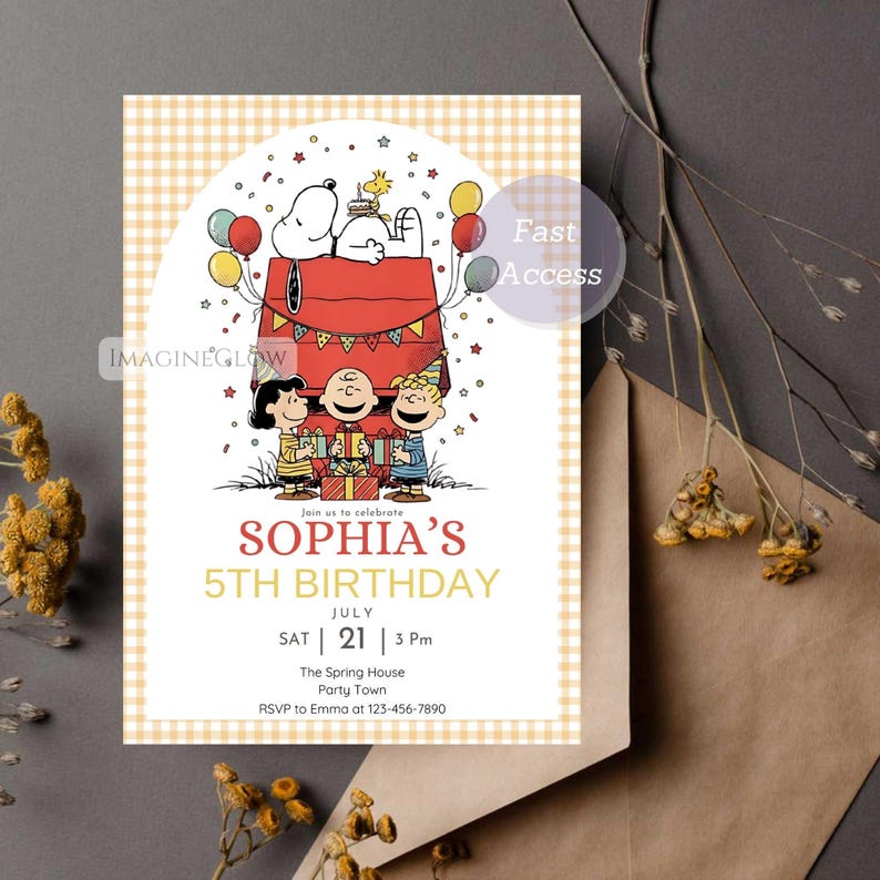 Snoopy Birthday Invitation: Editable Peanuts Dog Party Invite Template ...