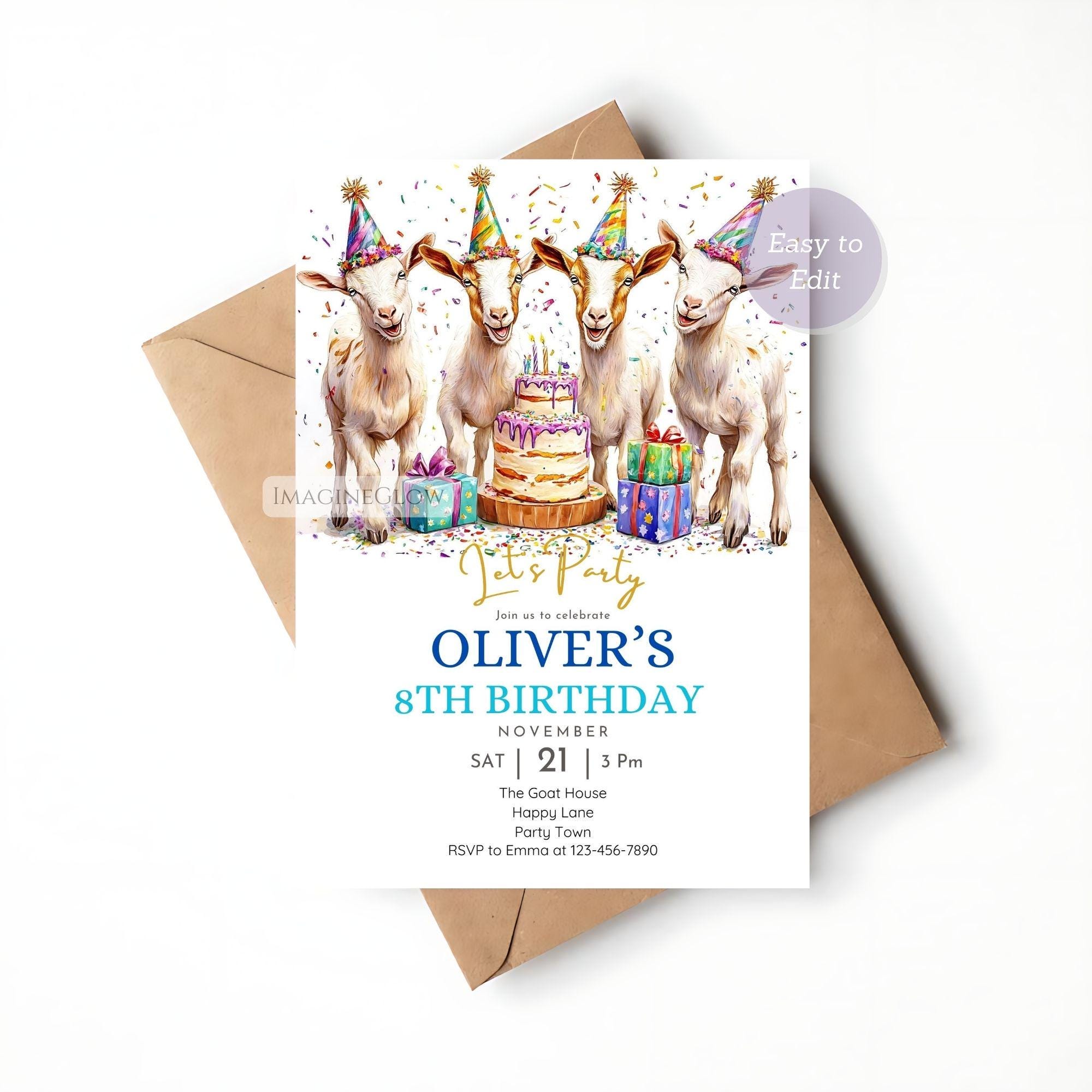 Goat Birthday Invitation: Farm Animal Party, Editable Template (digital ...
