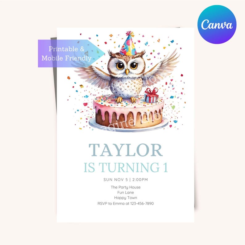 Owls Birthday Invitation Cute Owl Party Invite Woodland Theme Birthday ...