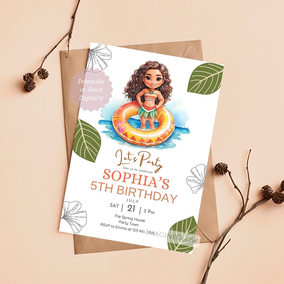 Moana Pool Party Birthday Invitation Tropical Island Party Invite Ocean ...