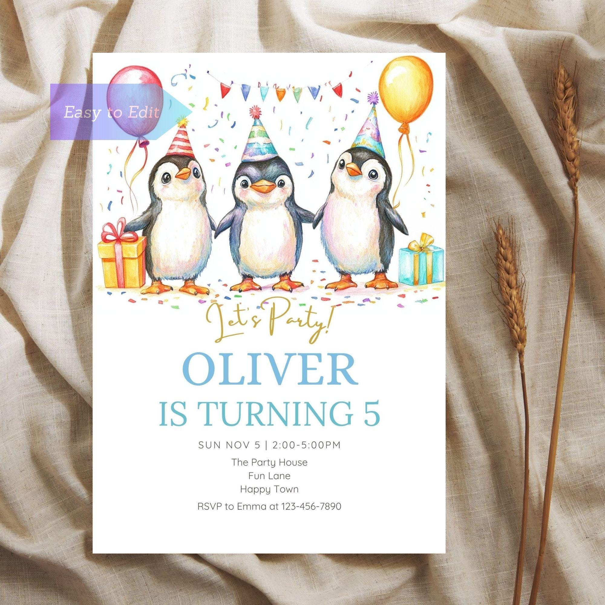 Penguin Birthday Invitation: Winter Wonderland Party (digital Download ...
