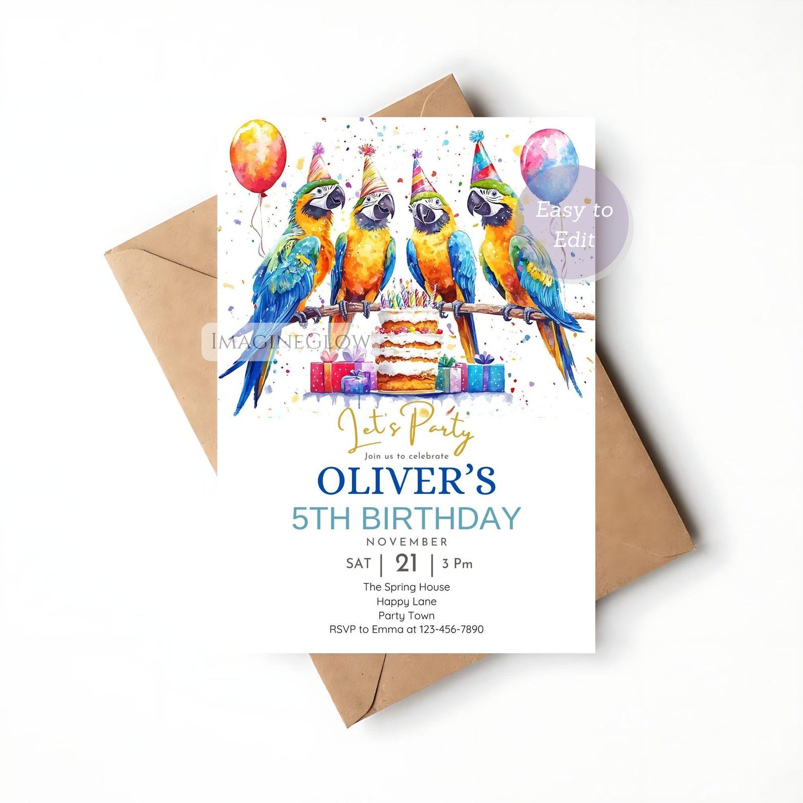 Parrot Birthday Invitation Parrot Party Invite Jungle Bird Party Invite ...