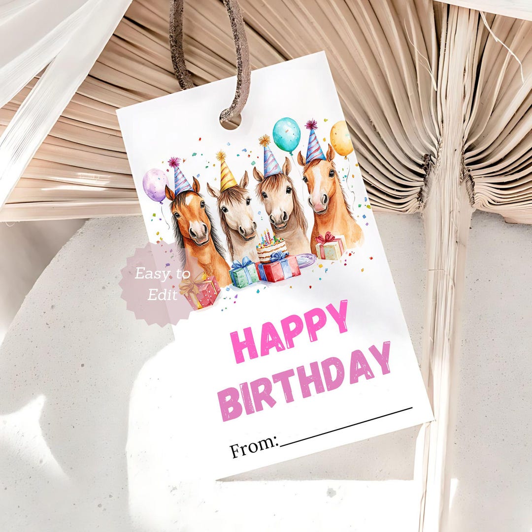 Horse Birthday Gift Tag: Equestrian Party Favor (printable Editable) - Etsy