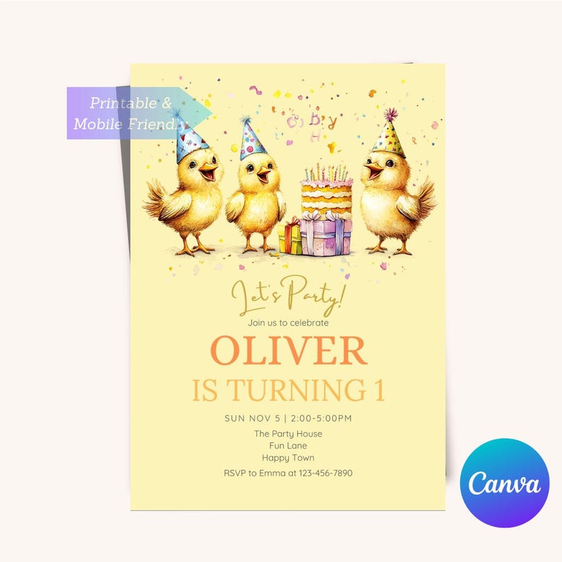 Chick Birthday Invitation Farm Animal Party Invite Baby Chick Birthday ...