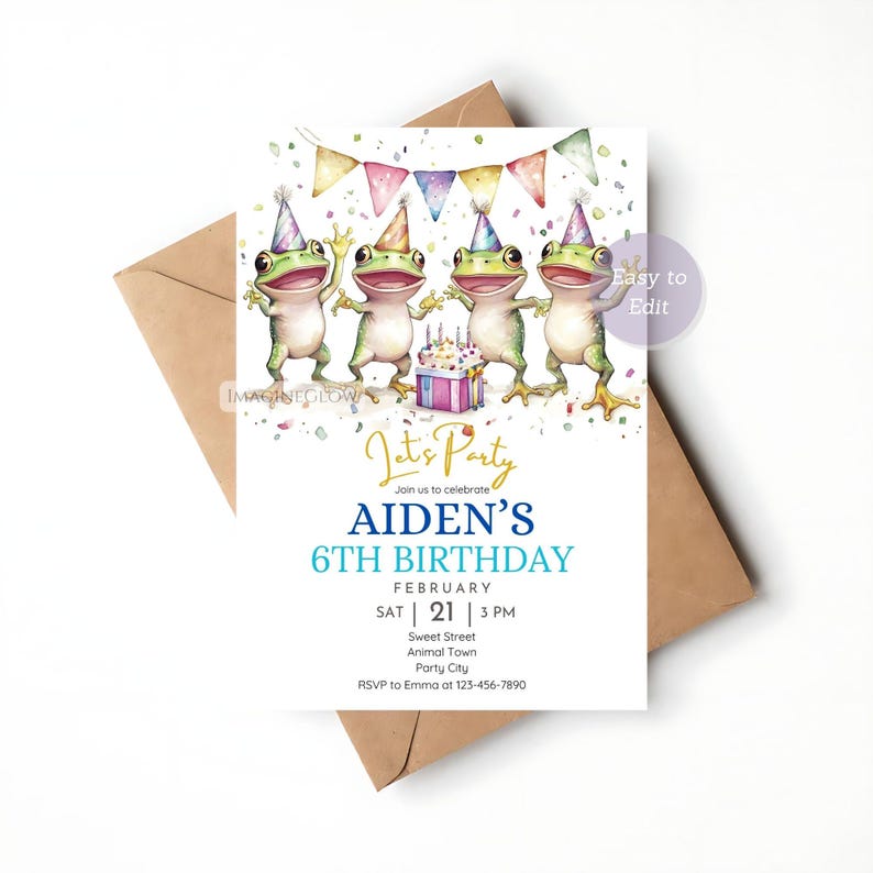 Frog Birthday Invitation Cute Amphibian Party Invite Lily Pad Theme ...
