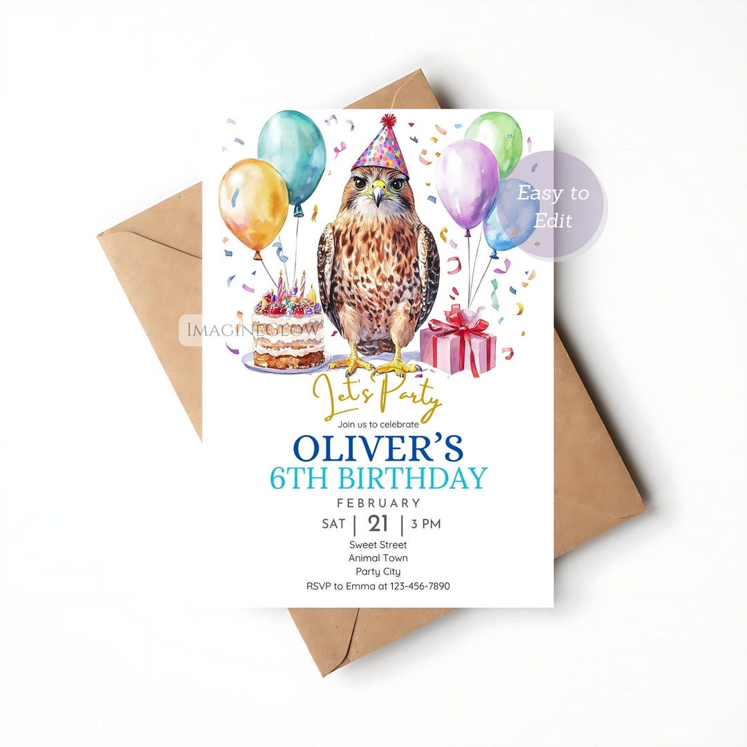 Falcon Birthday Invitation Majestic Bird of Prey Party Invite Wildlife ...