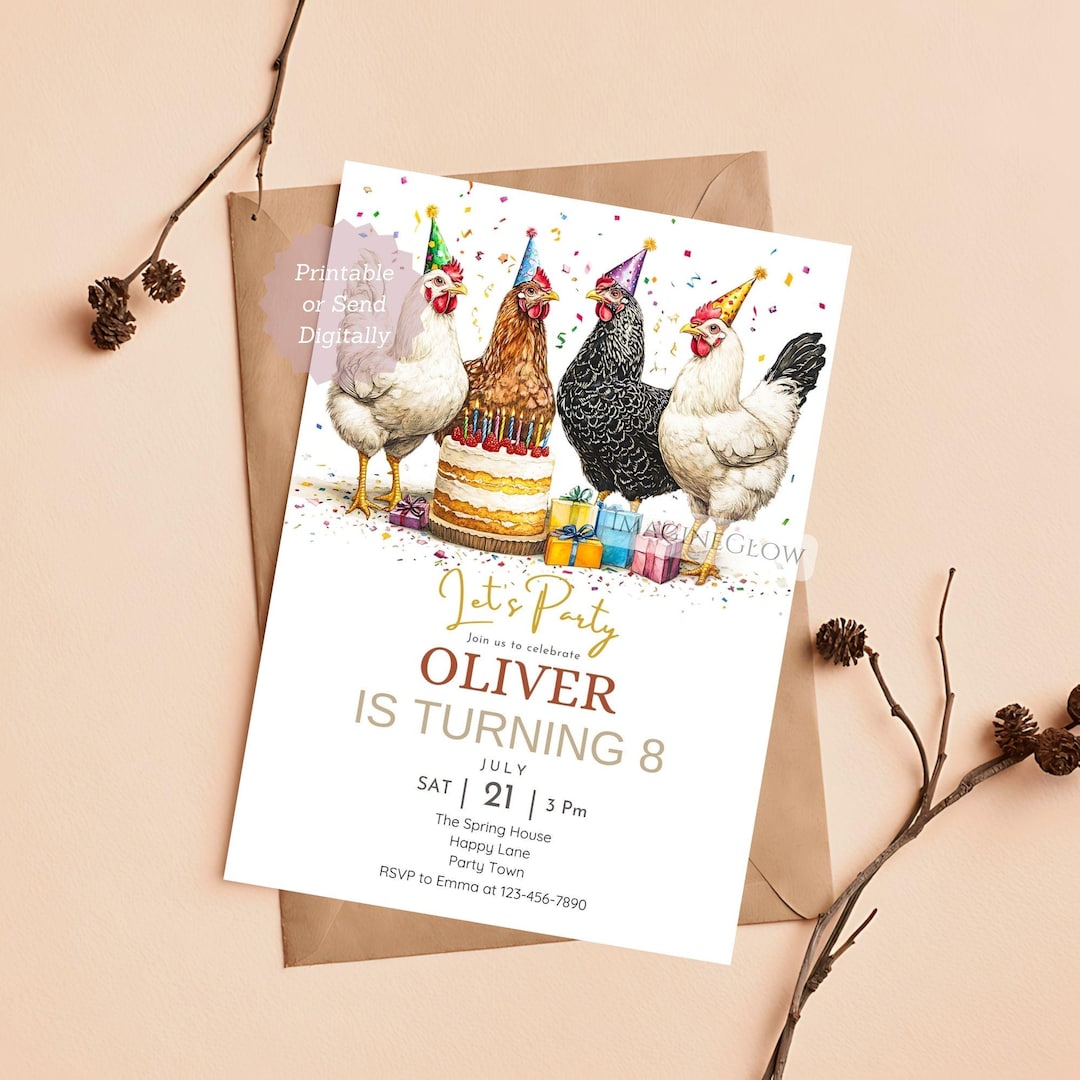 Chicken Birthday Invitation: Farm Animal Party, Editable Template ...