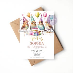 Finch Birthday Invitation Bird Theme Birthday Invite Tropical Bird ...