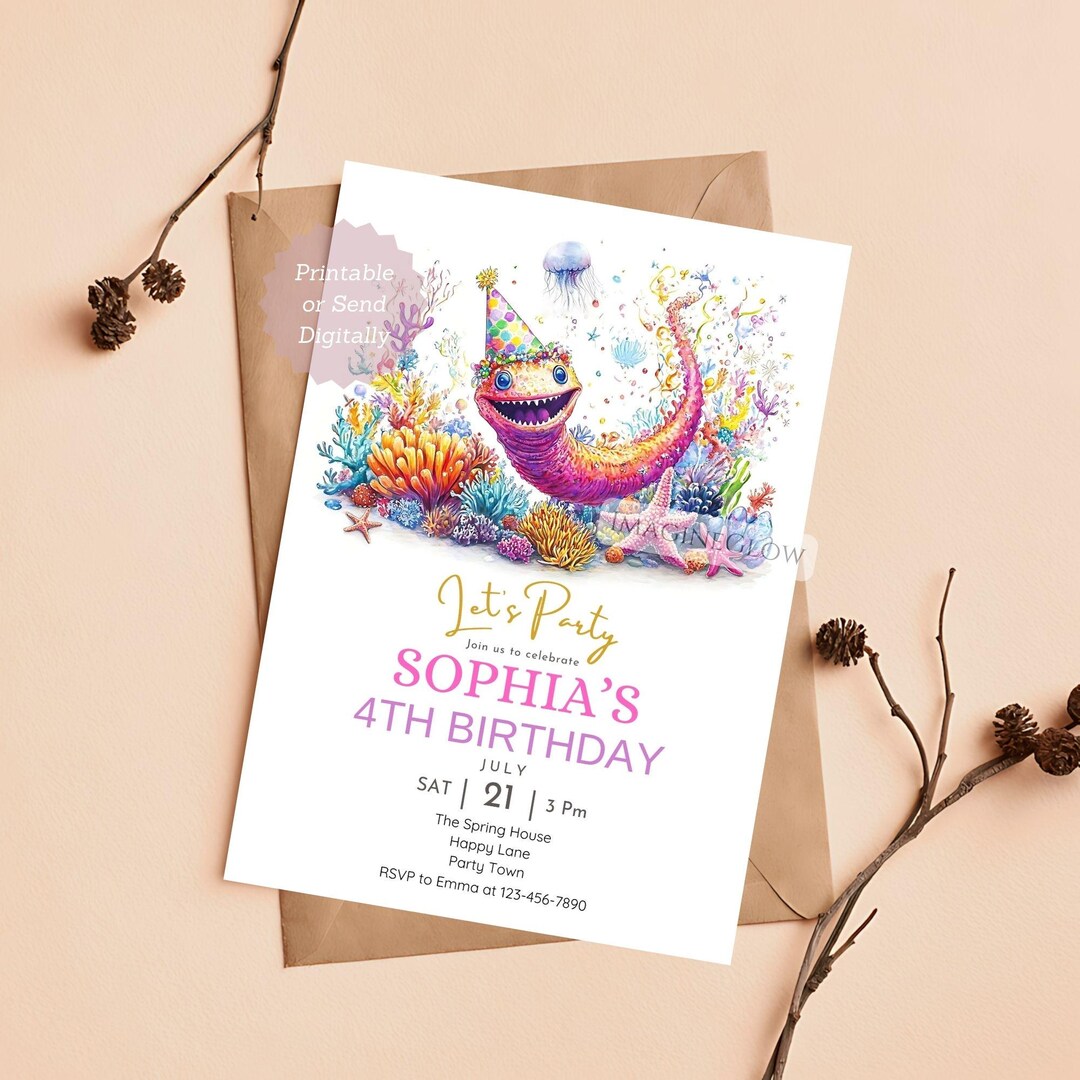 Eel Birthday Invitation: Under the Sea Kids Party (digital Download) - Etsy