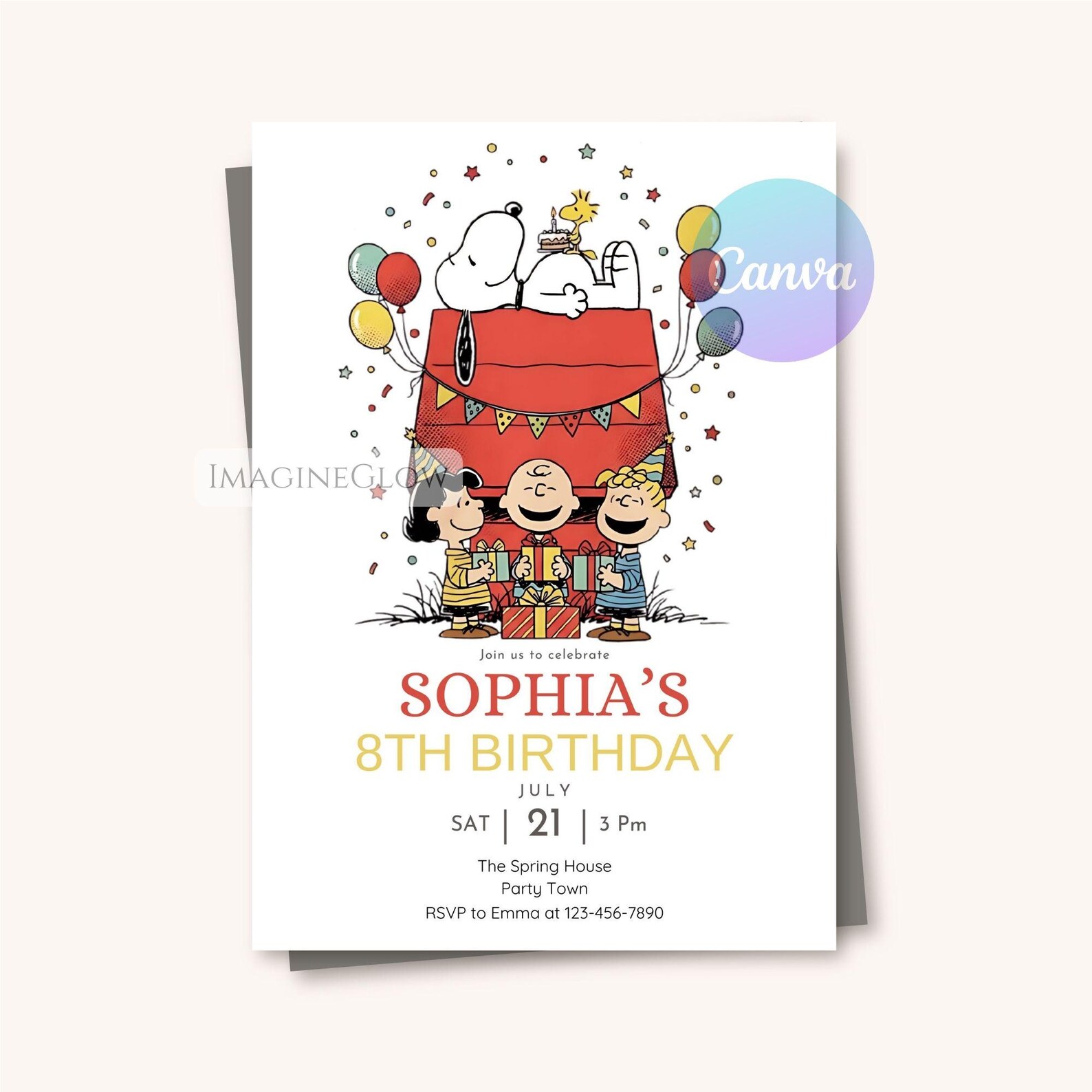 Invitación de cumpleaños de Snoopy: Plantilla de invitación para fiesta ...