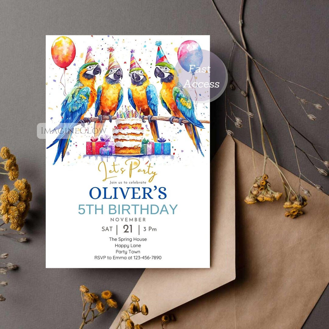 Parrot Birthday Invitation Parrot Party Invite Jungle Bird Party Invite ...