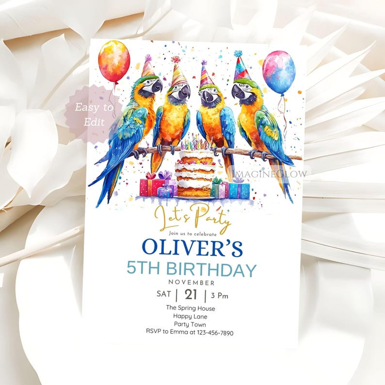 Parrot Birthday Invitation Parrot Party Invite Jungle Bird Party Invite ...