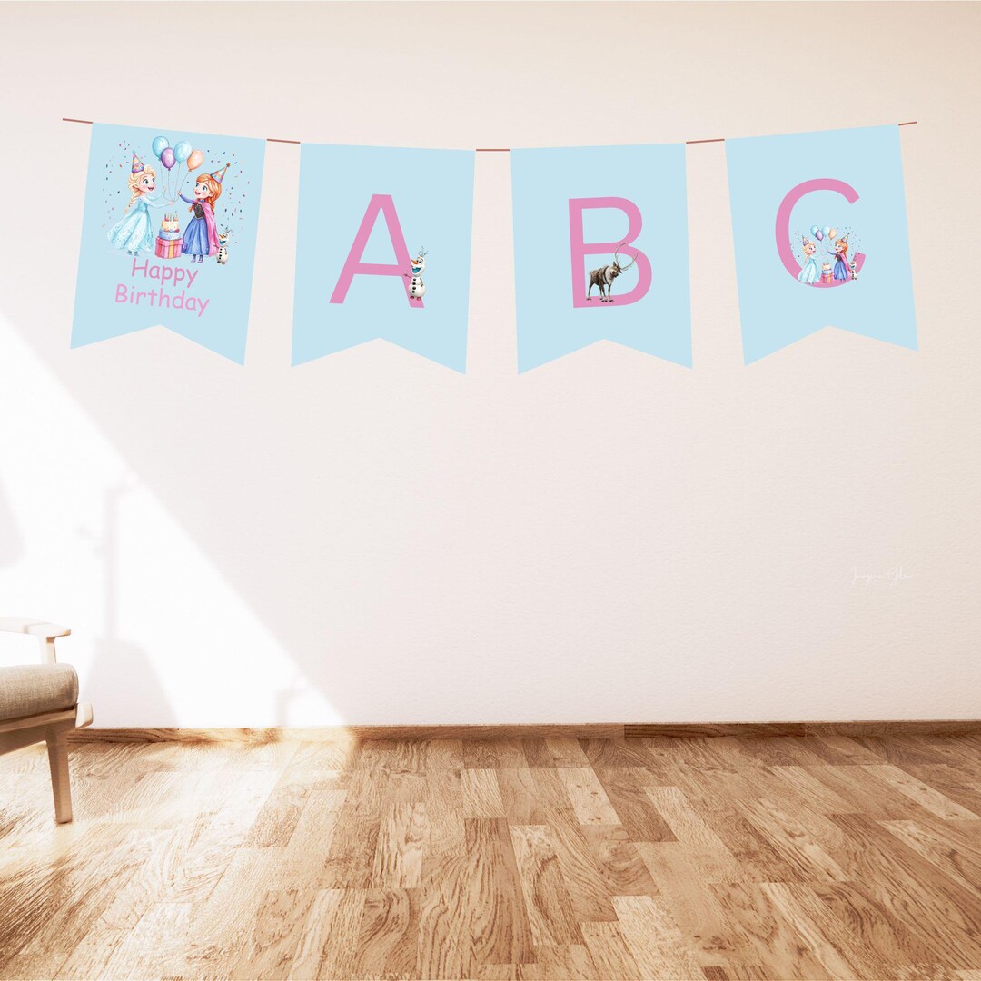 Frozen Birthday Banner Bunting: Elsa and Anna Princess Theme Printable ...