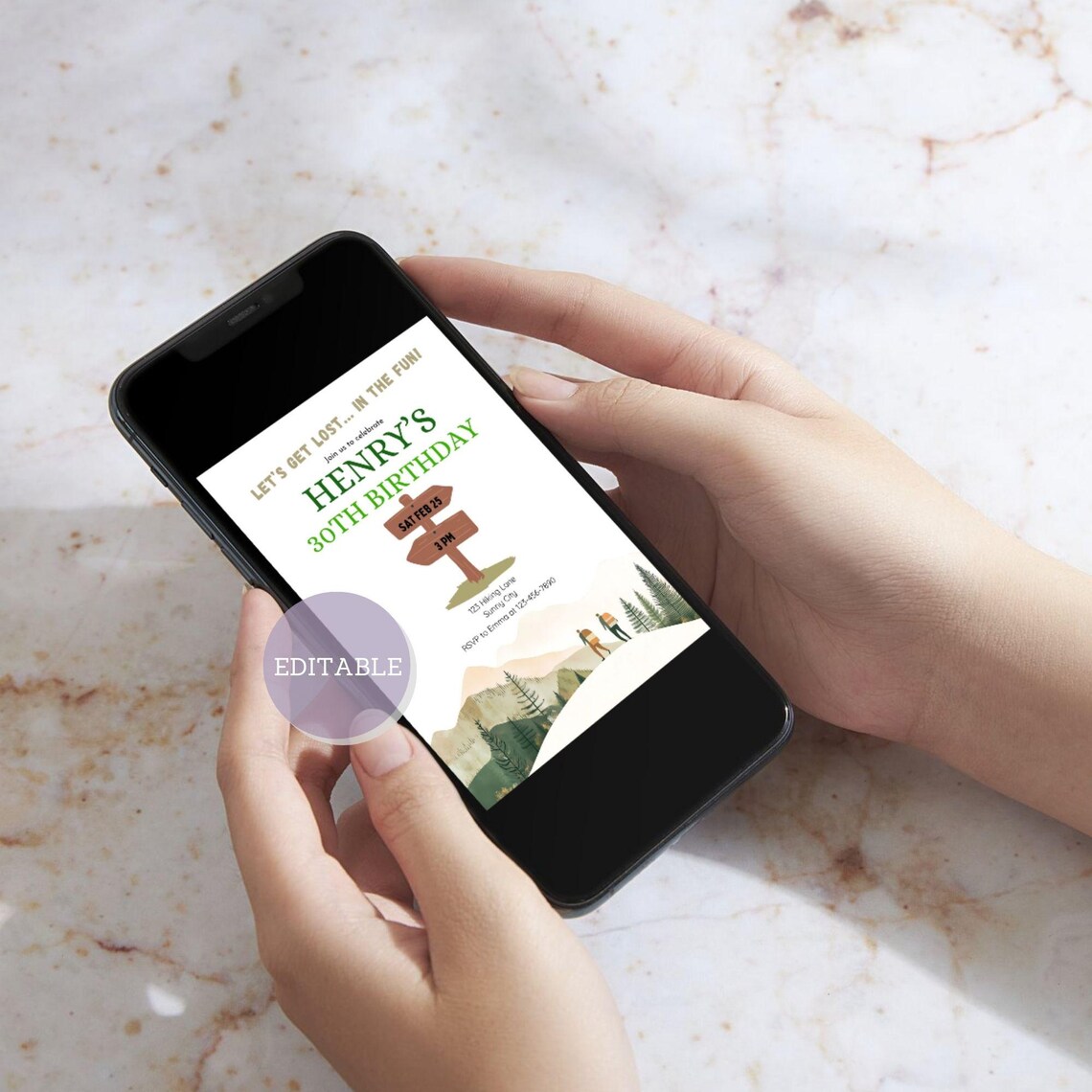 Hiking Party Invitation Template - Editable Outdoor Adventure Invite ...