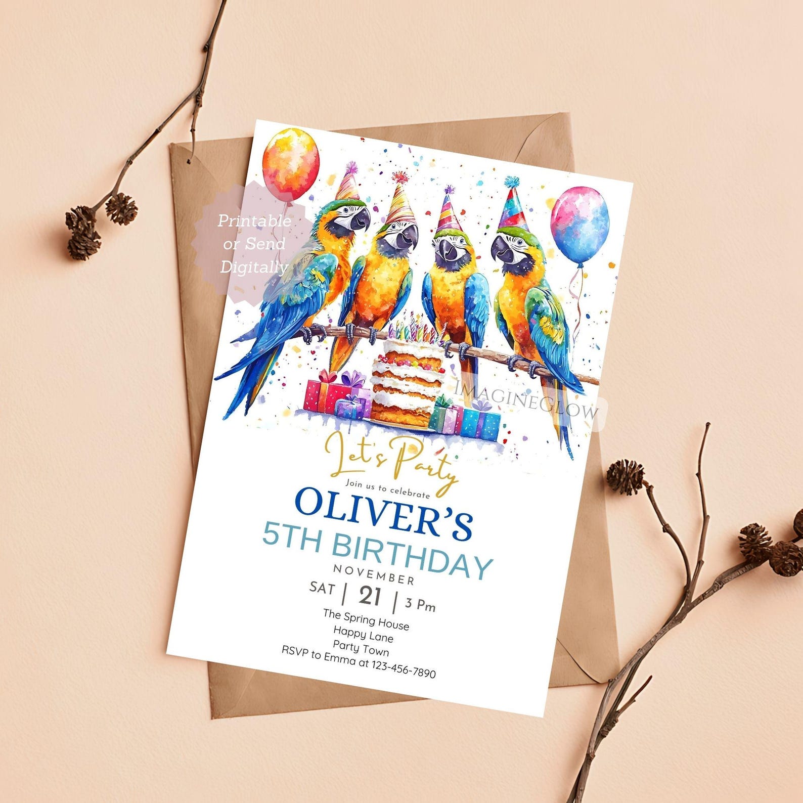 Parrot Birthday Invitation Parrot Party Invite Jungle Bird Party Invite ...