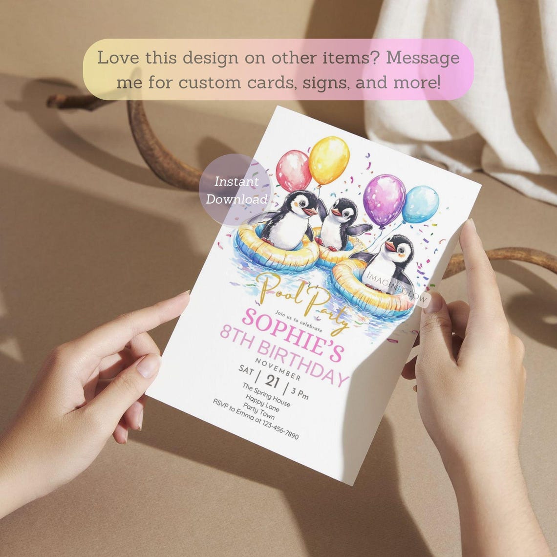 Penguin Pool Party Birthday Invitation: Summer Swim (digital Download ...
