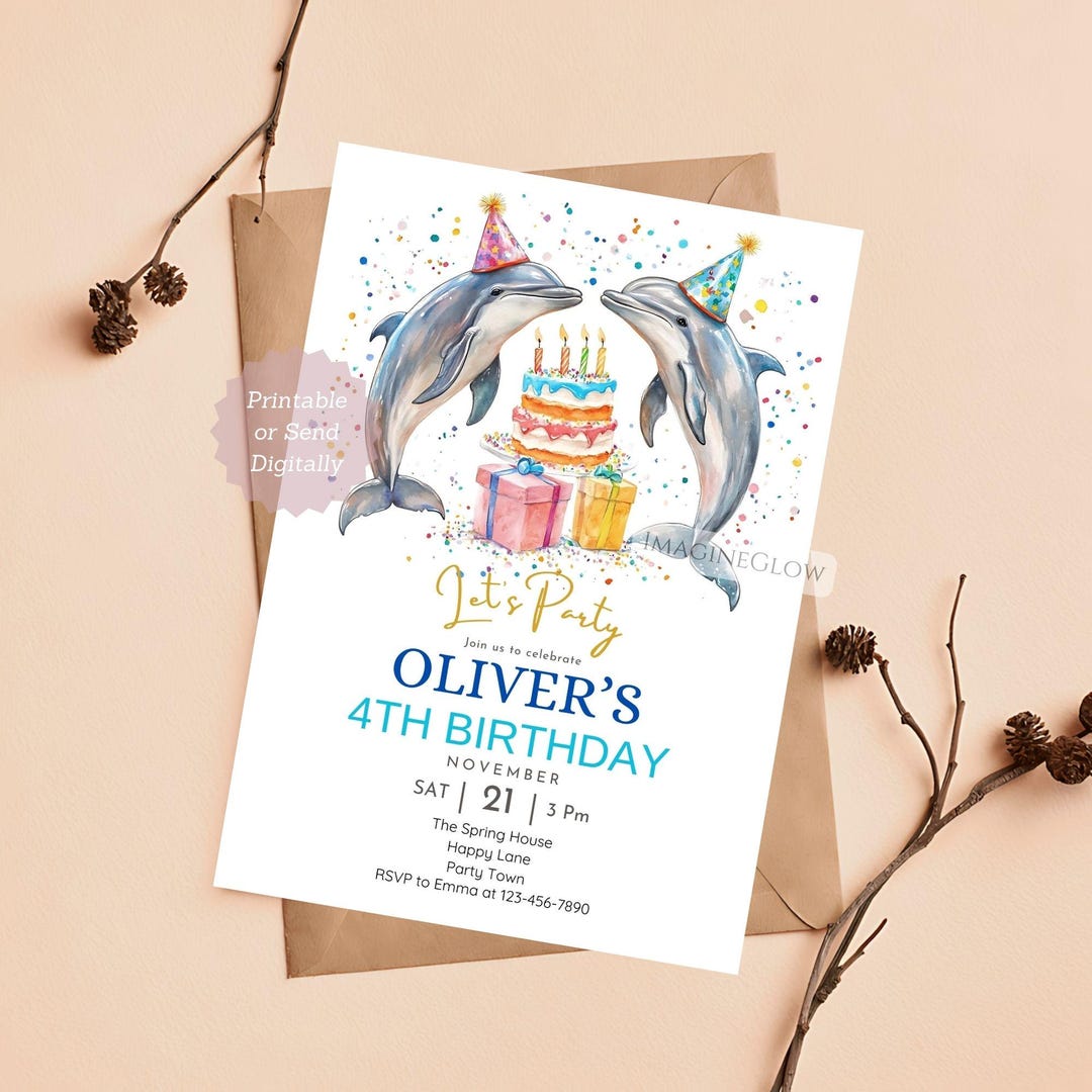 Dolphin Birthday Invitation: Ocean Theme, Editable Party Invite ...