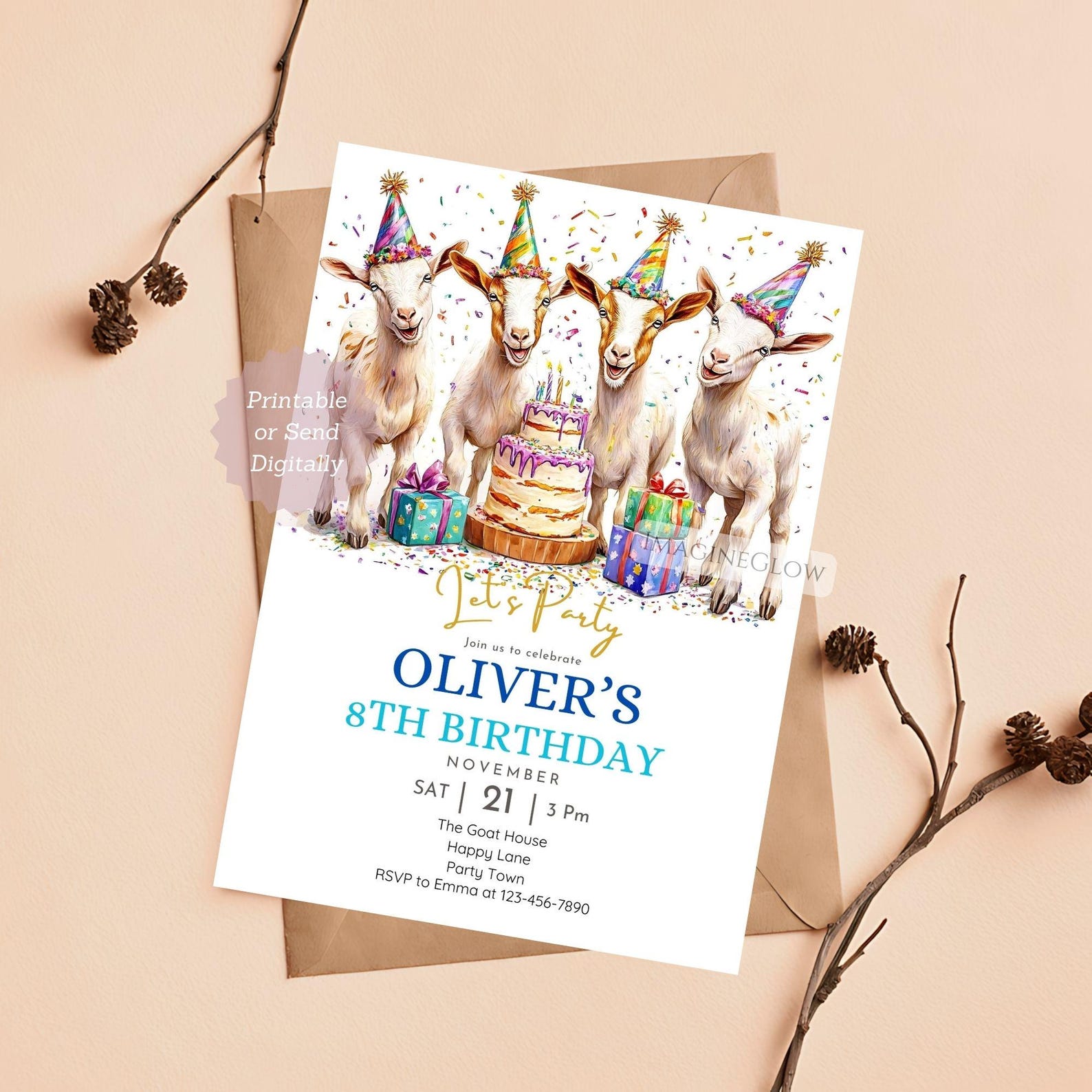 Goat Birthday Invitation: Farm Animal Party, Editable Template (digital ...
