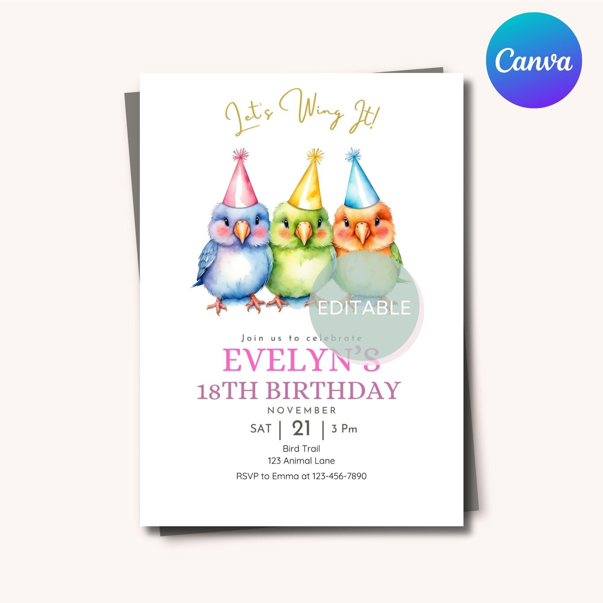 Lovebirds Birthday Invitation Template | Printable Parrot Invitation ...
