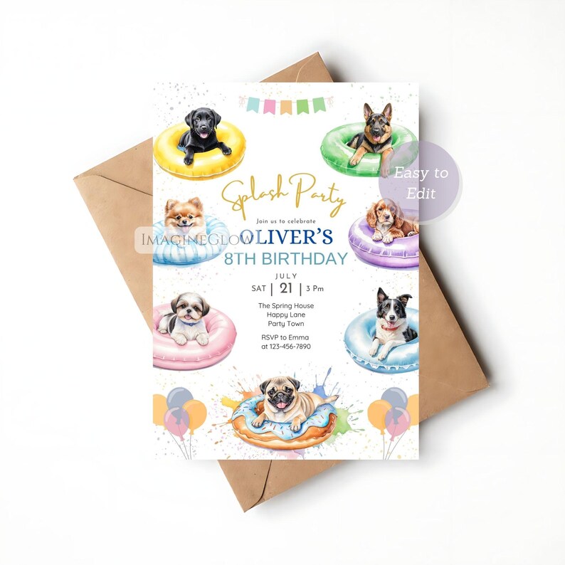 Puppy Pool Party Invitation: Editable Dog Birthday Pawty (digital ...