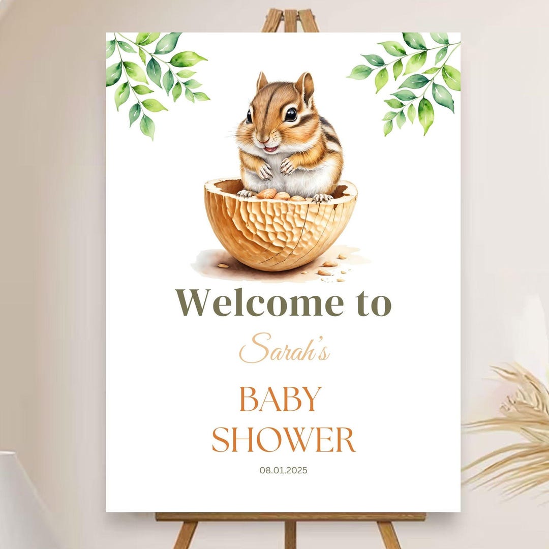 Chipmunk Baby Shower Welcome Sign: Rustic Peanut Theme (editable ...