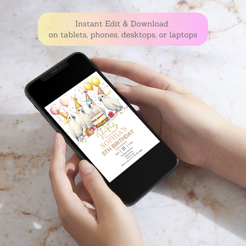 Cockatoo Birthday Invitation Cute Parrot Birthday Invite Tropical Bird ...