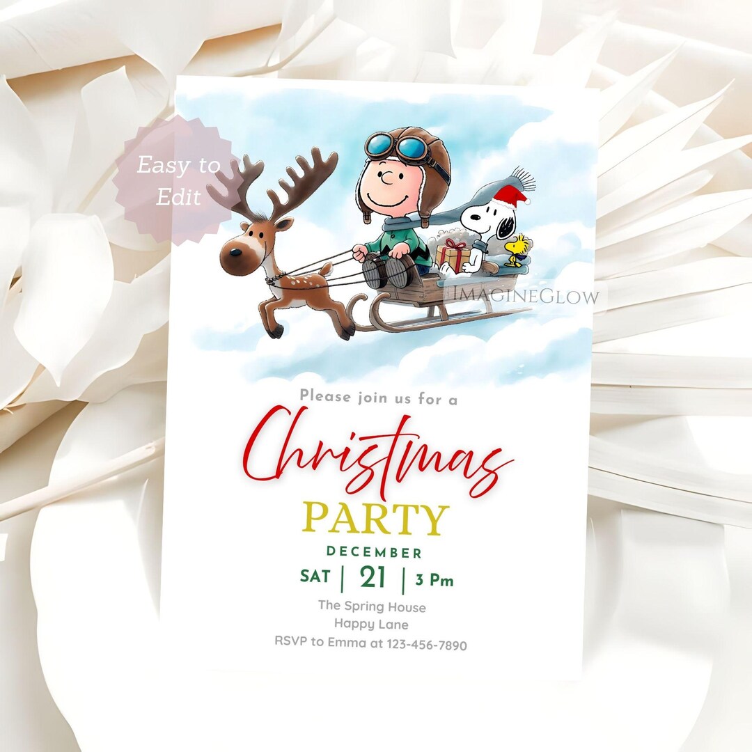 Snoopy Christmas Party Invitation, Peanuts Birthday Party Invite ...