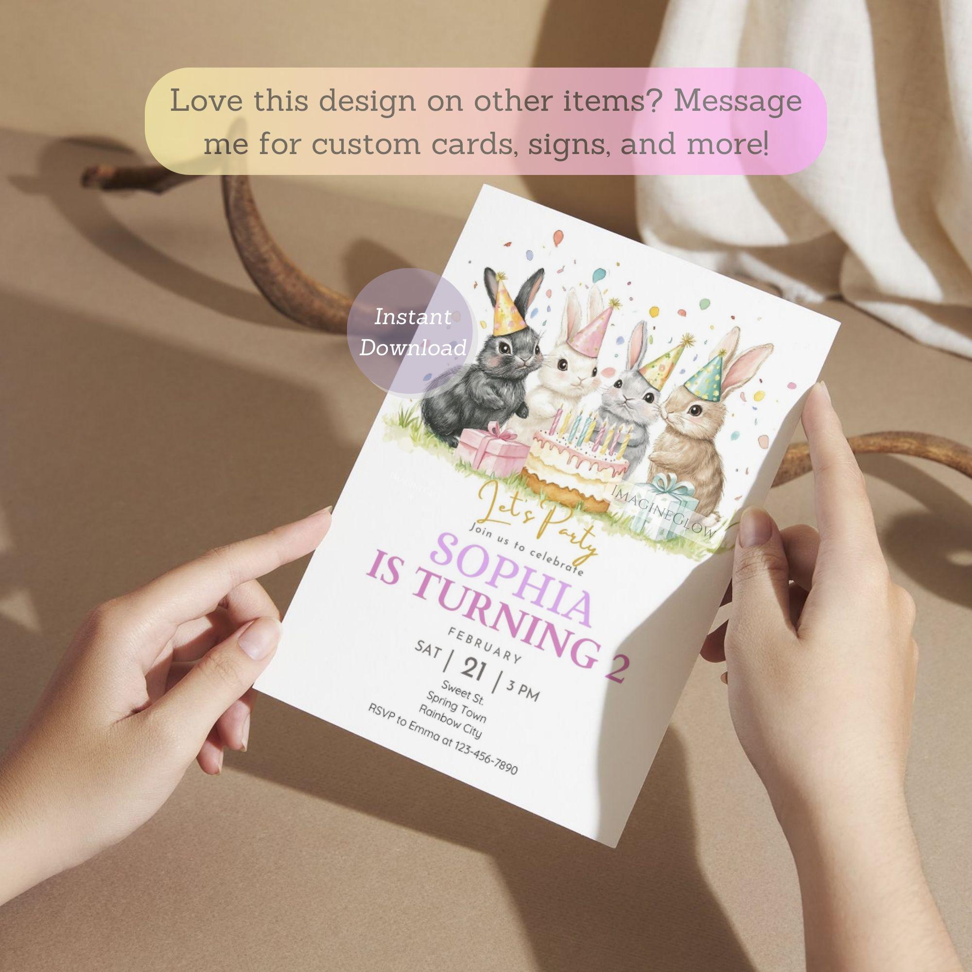 Bunny Birthday Invitation Cute Rabbit Party Invite Spring Easter Theme ...